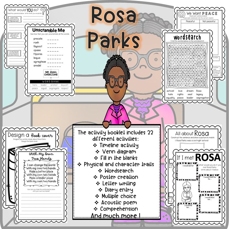 Rosa Parks Activities/worksheets for Kids - Etsy