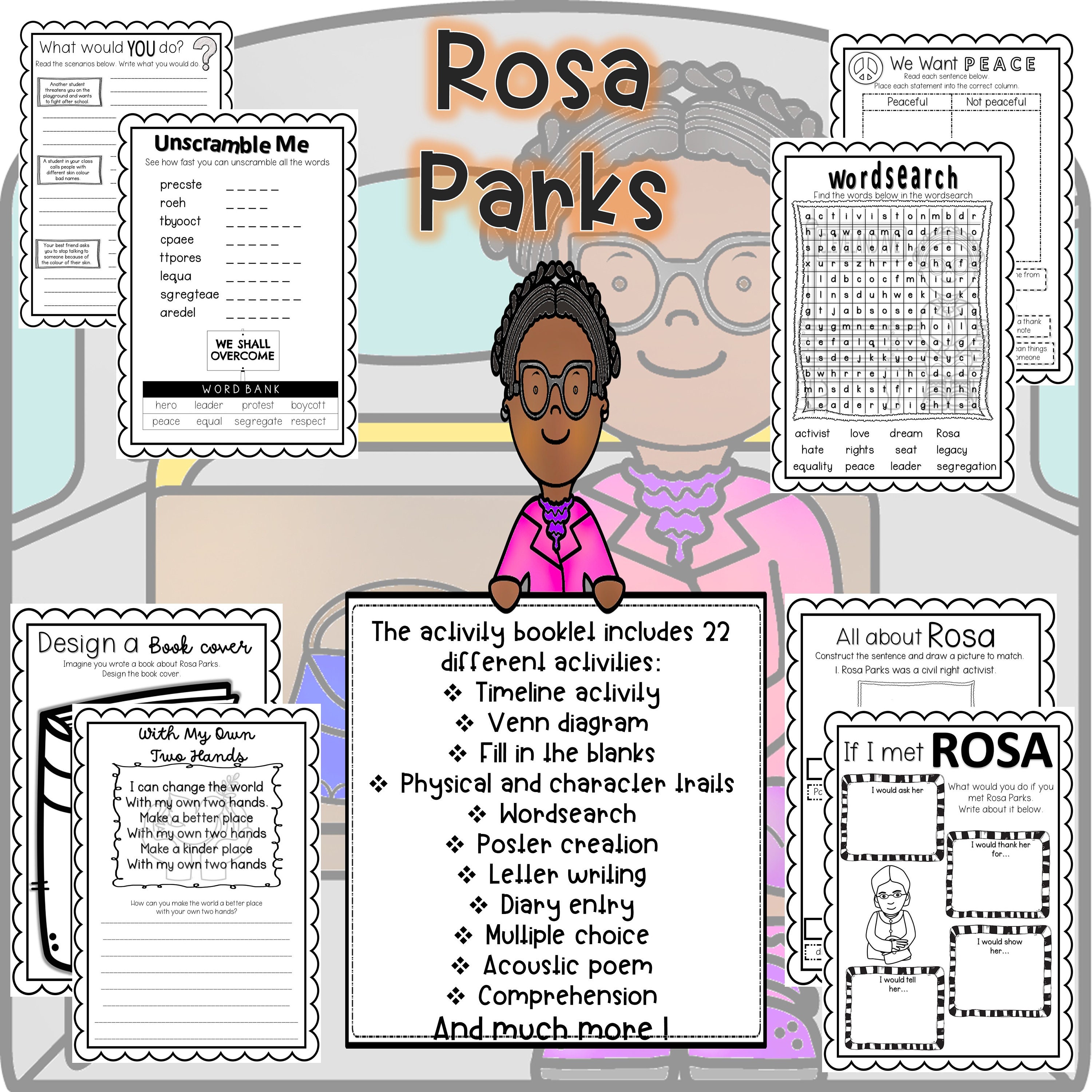 Rosa Parks Activities/worksheets for Kids - Etsy UK