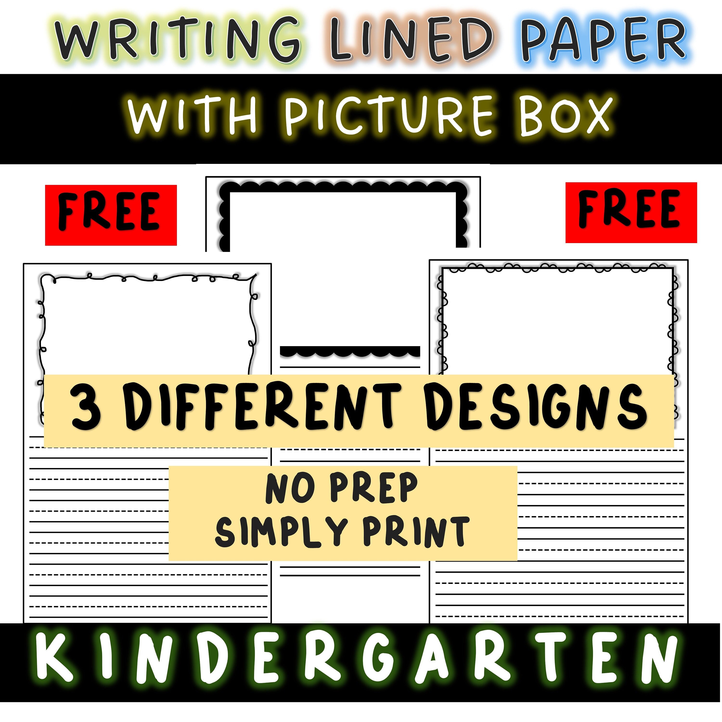 Kindergarten Lined Writing Paper With Picture Box / Prek and Grade 1 - Etsy