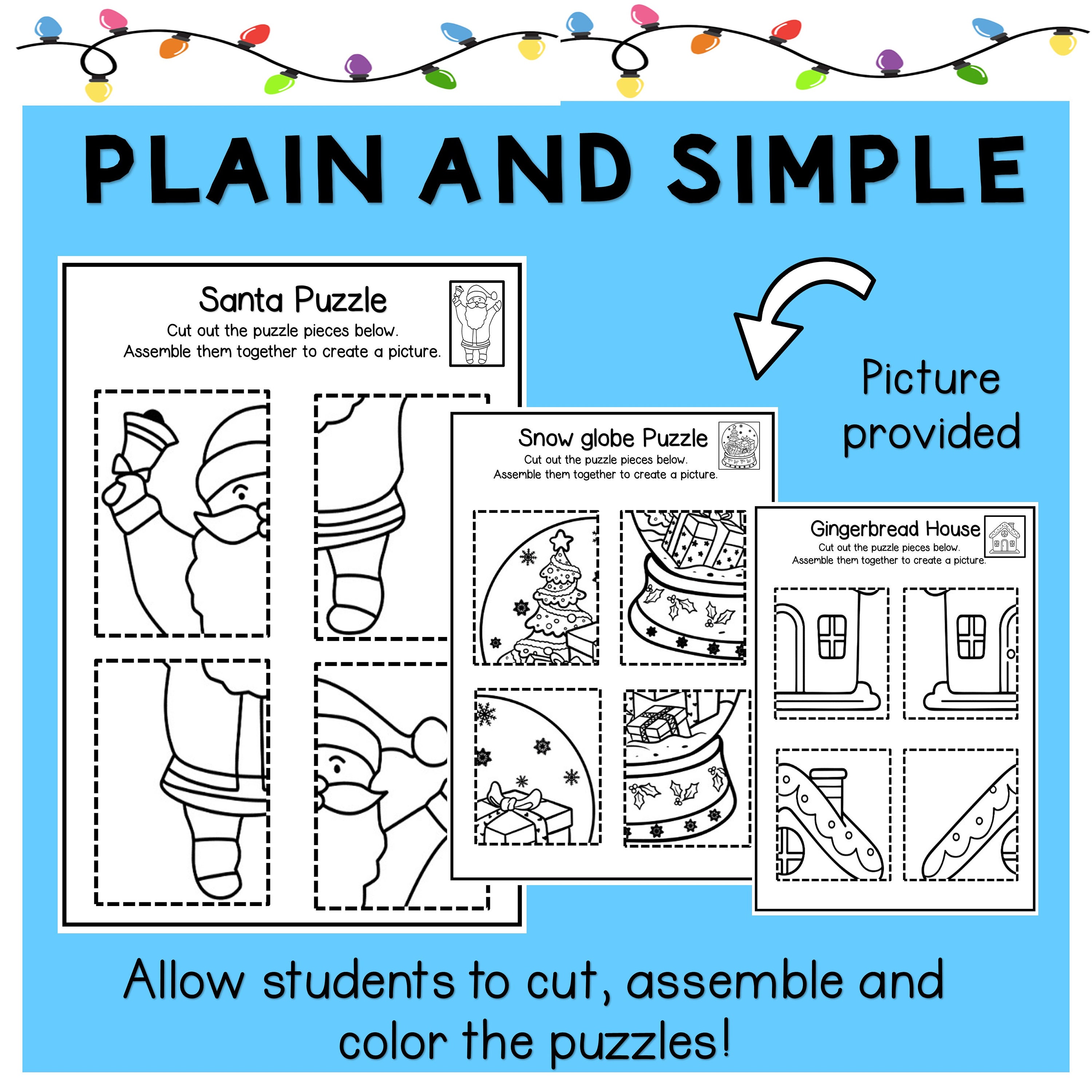 Cut and Paste Fine Motor Puzzles/ Christmas Theme/ Pre K and ...