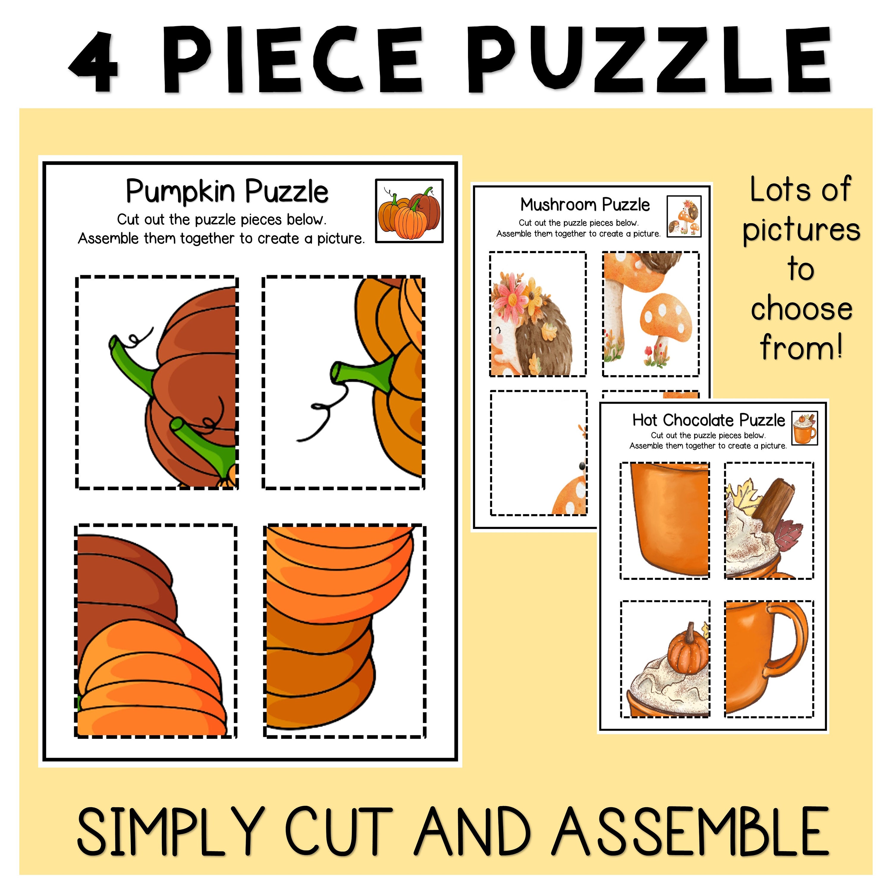 Cut and Paste Fine Motor Puzzles/ Fall Theme/ Kindergarten/ Special ...