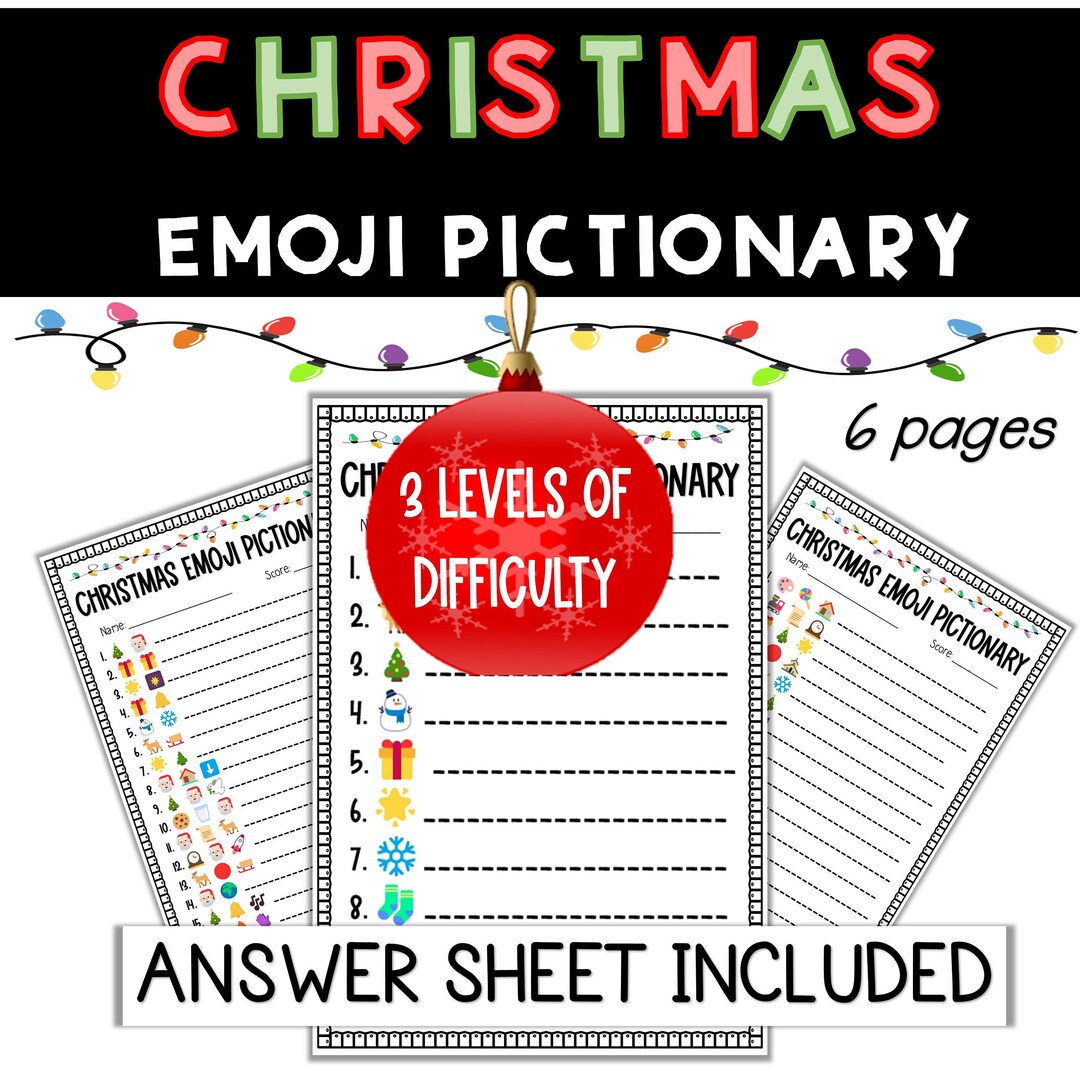 Emoji Pictionary Christmas Party Game Holiday Emoji Quiz Words and ...
