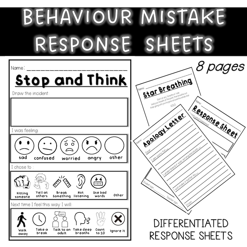 Behavior Reflection Response Sheet /consequence Sheet, Apology Sheet ...