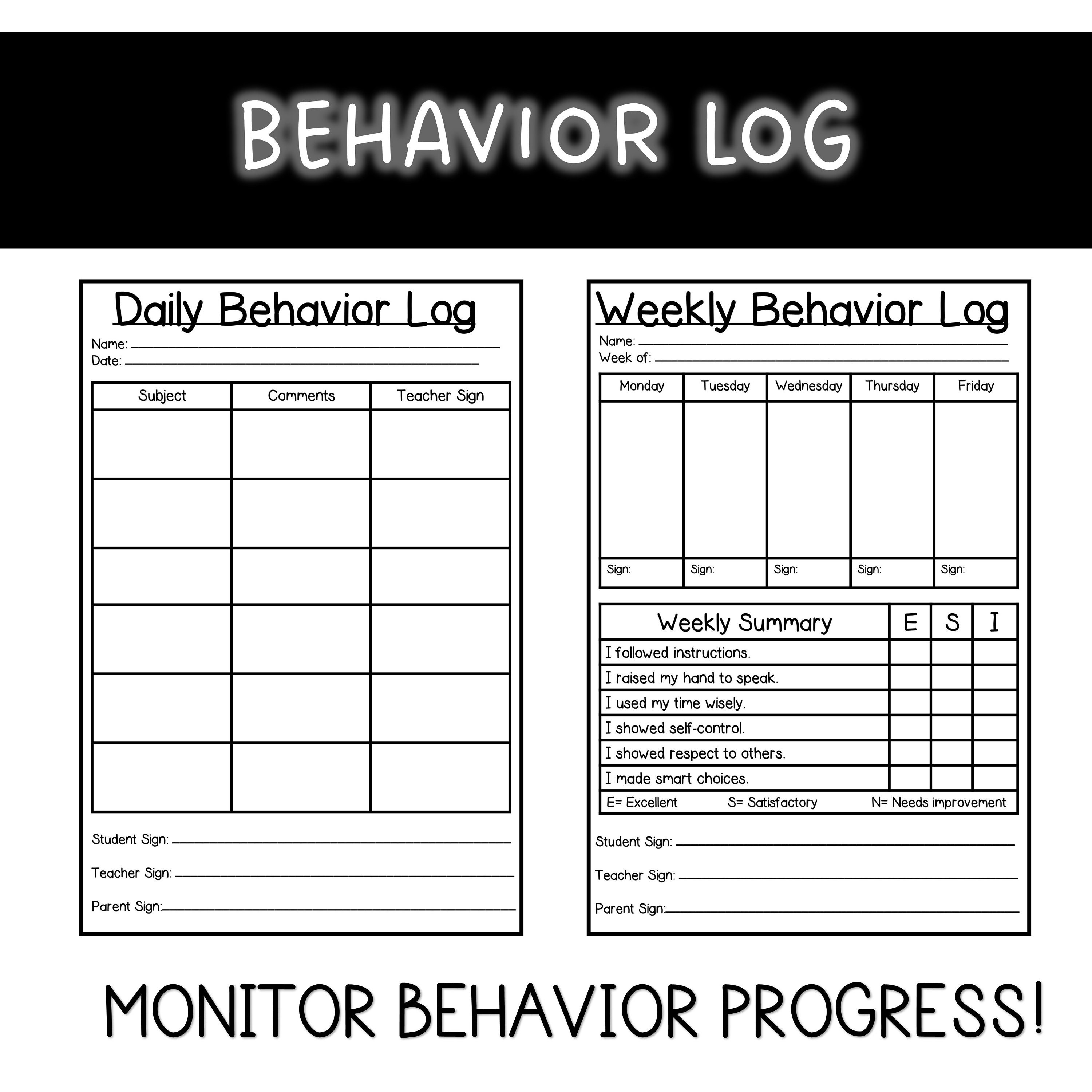 Behavior Reflection Response Sheet /parent Communication/ Behavior Log ...