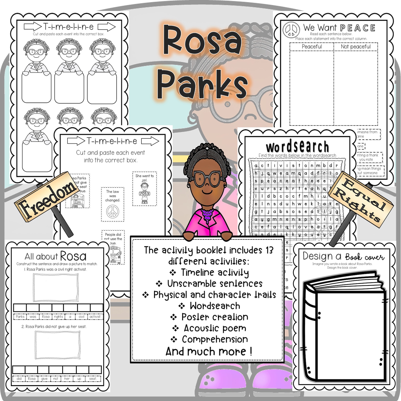 Rosa Parks Grade 1 Activities/year 1/ Worksheets for Kids - Etsy