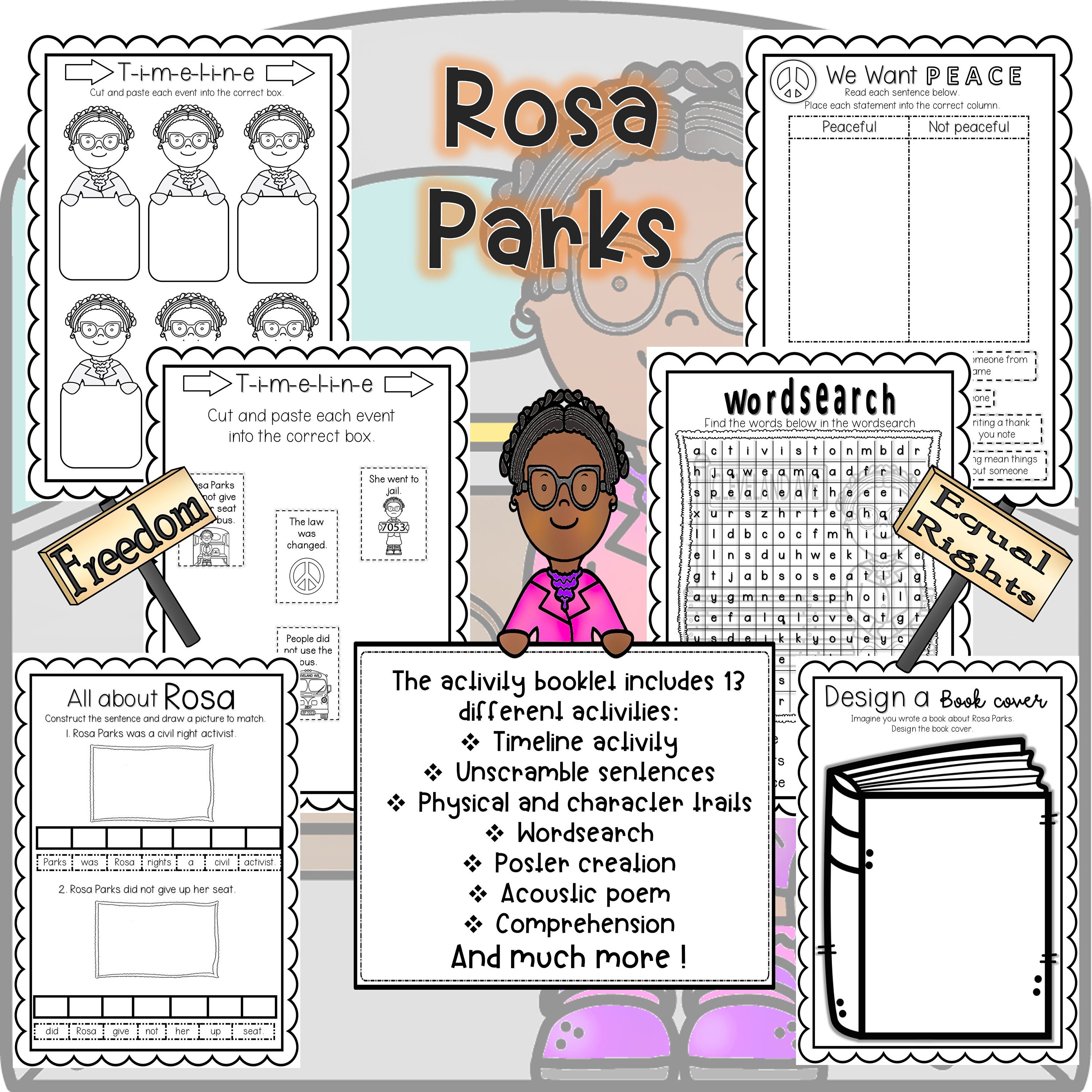 Rosa Parks Grade 1 Activities/year 1/ Worksheets for Kids - Etsy