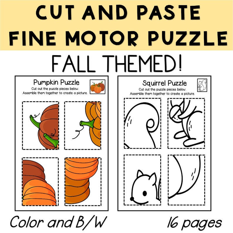 Cut and Paste Fine Motor Puzzles/ Fall Theme/ Kindergarten/ Special ...
