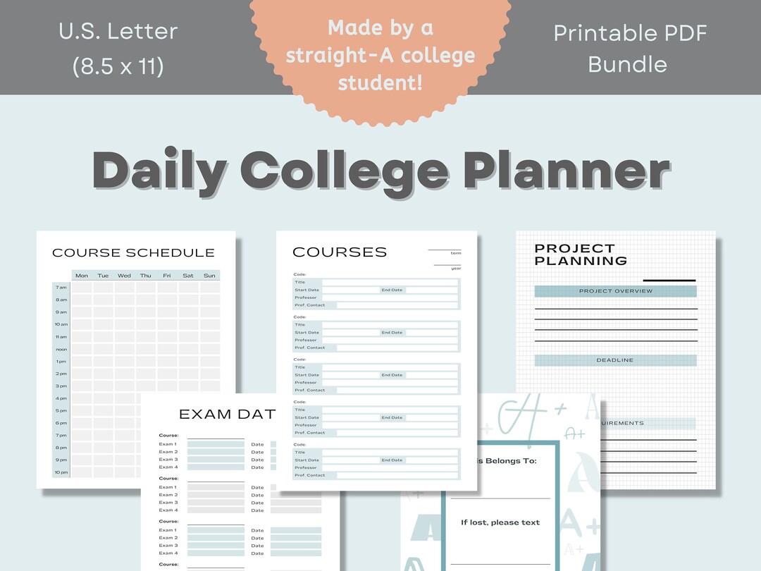 Daily College Planner Printable | Minimalist Academic Planner for ...