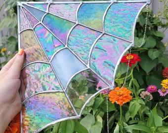 Whimsical Glass Spiderweb, Unique Home Decor, Corner Piece, Glass Panel ...