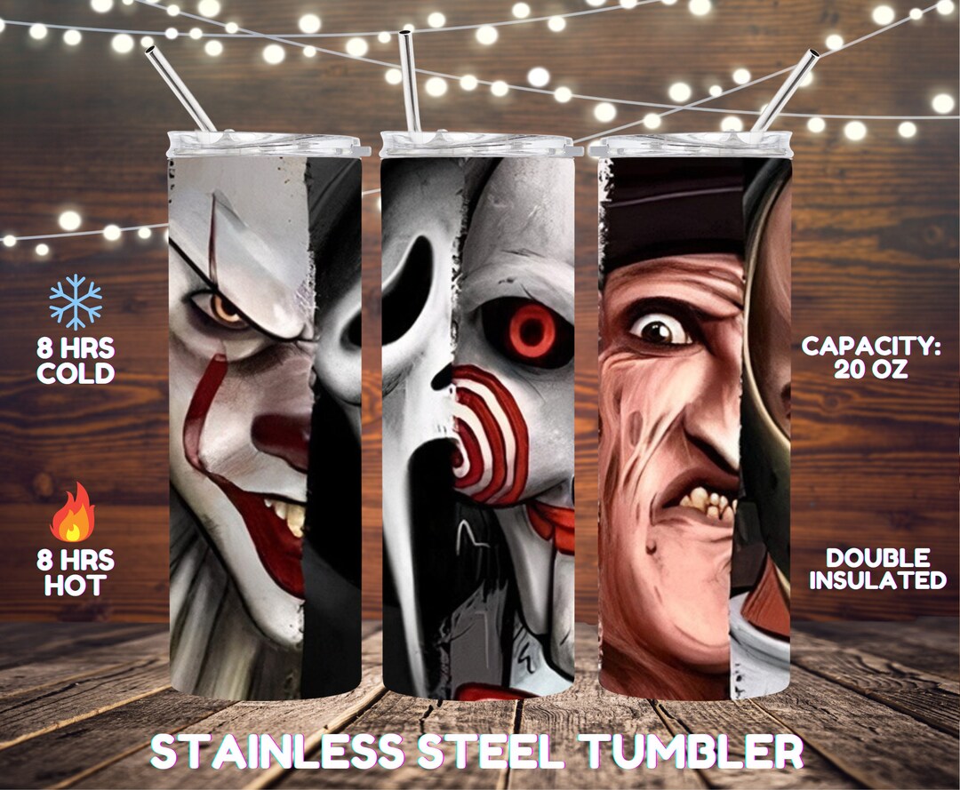 Horror Faces Tumbler Inspired Sublimated Scary Coffee Cup 20oz Skinny ...