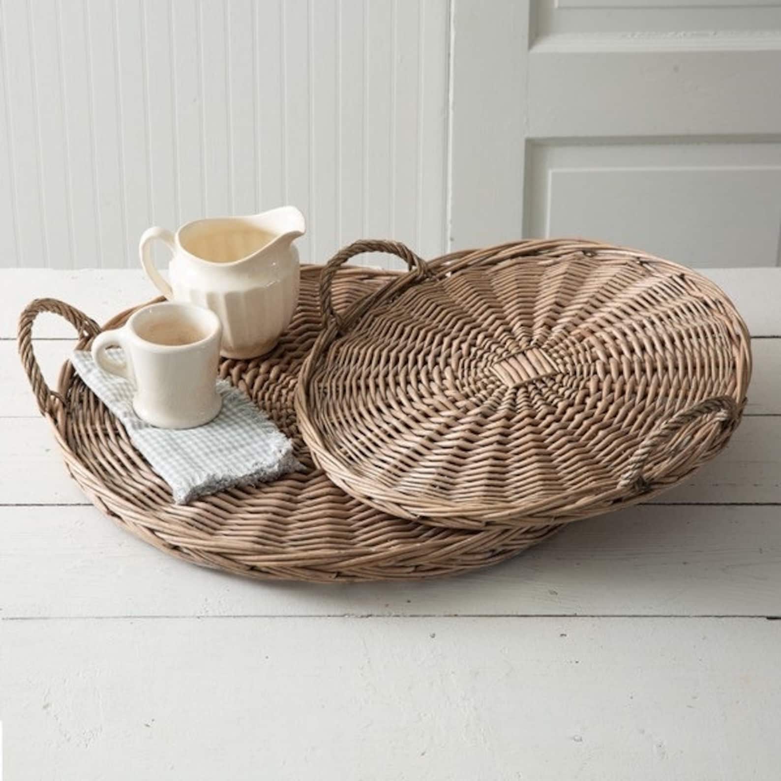 Set of Two Large Round Wicker Trays - Etsy