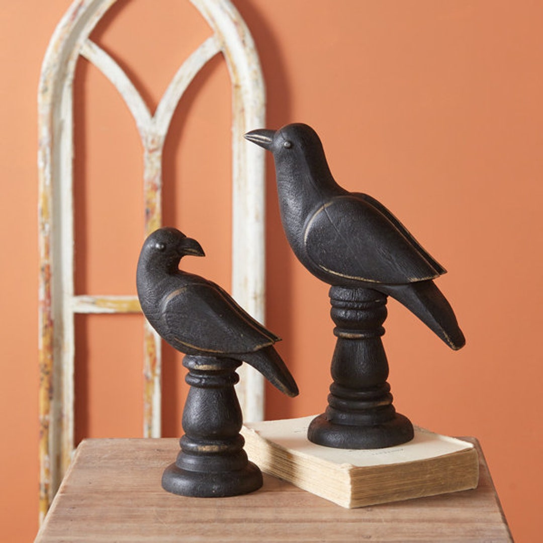 Set of Two Tabletop Raven Statues. - Etsy