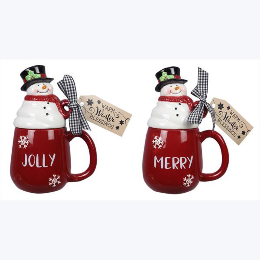 Ceramic Christmas Mug With Snowman Lid 2 Assorted - Etsy
