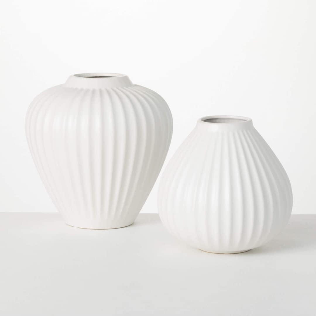 Ribbed White Fluted Vase Set - Etsy