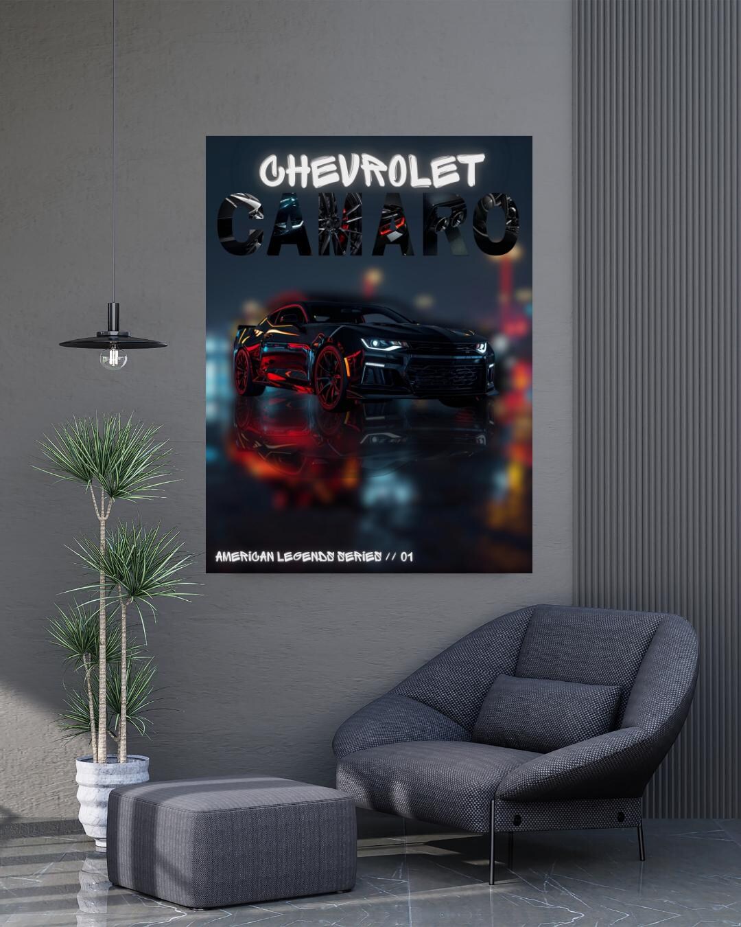 Camaro Night City Poster: Realistic Muscle Car Art (PNG Download - Etsy