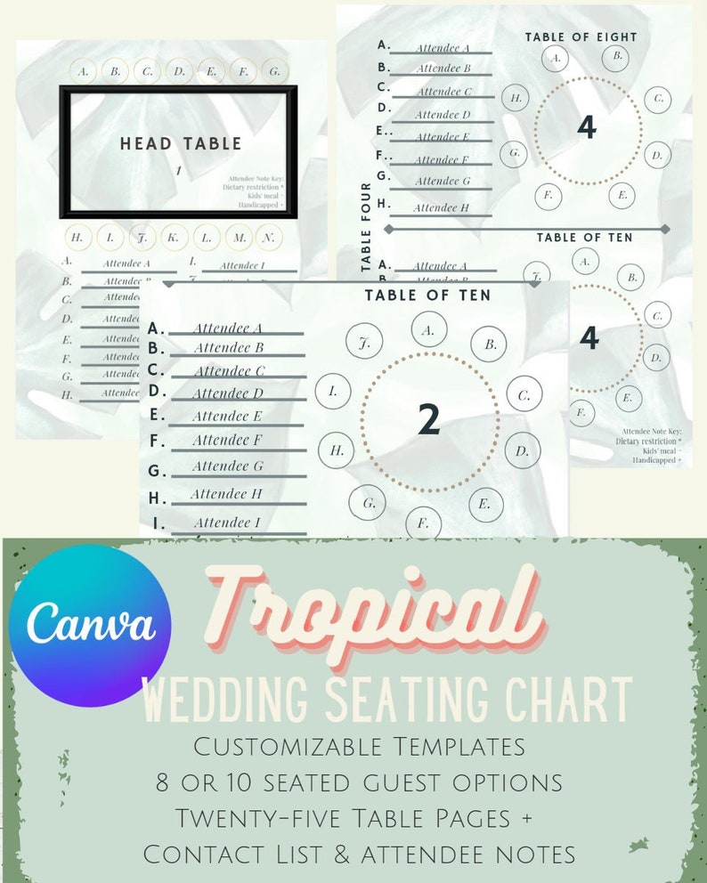 Wedding Seating Chart Template - Wedding Seating Plan - Printable and ...