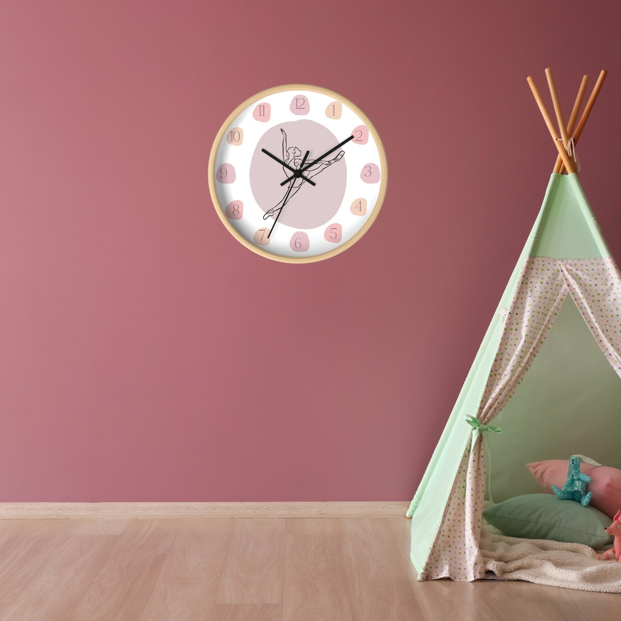 Pink Ballerina Wall Clock Dance Wall Clock Ballet Lover Gift Kids Wall ...