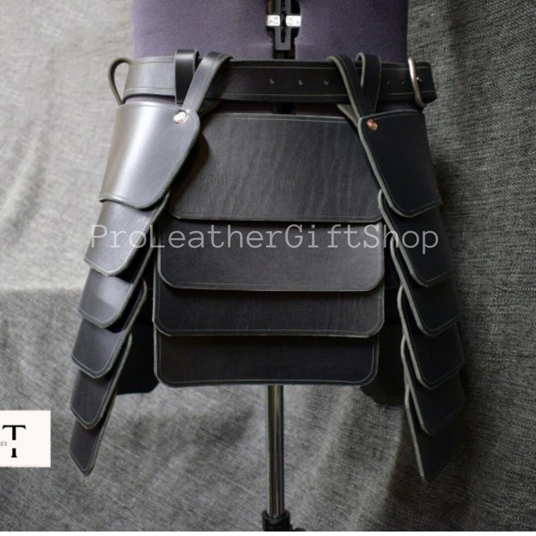 Leather Upper Leg Armor Mens Leather Warrior Kilt black Larp Gladiator ...