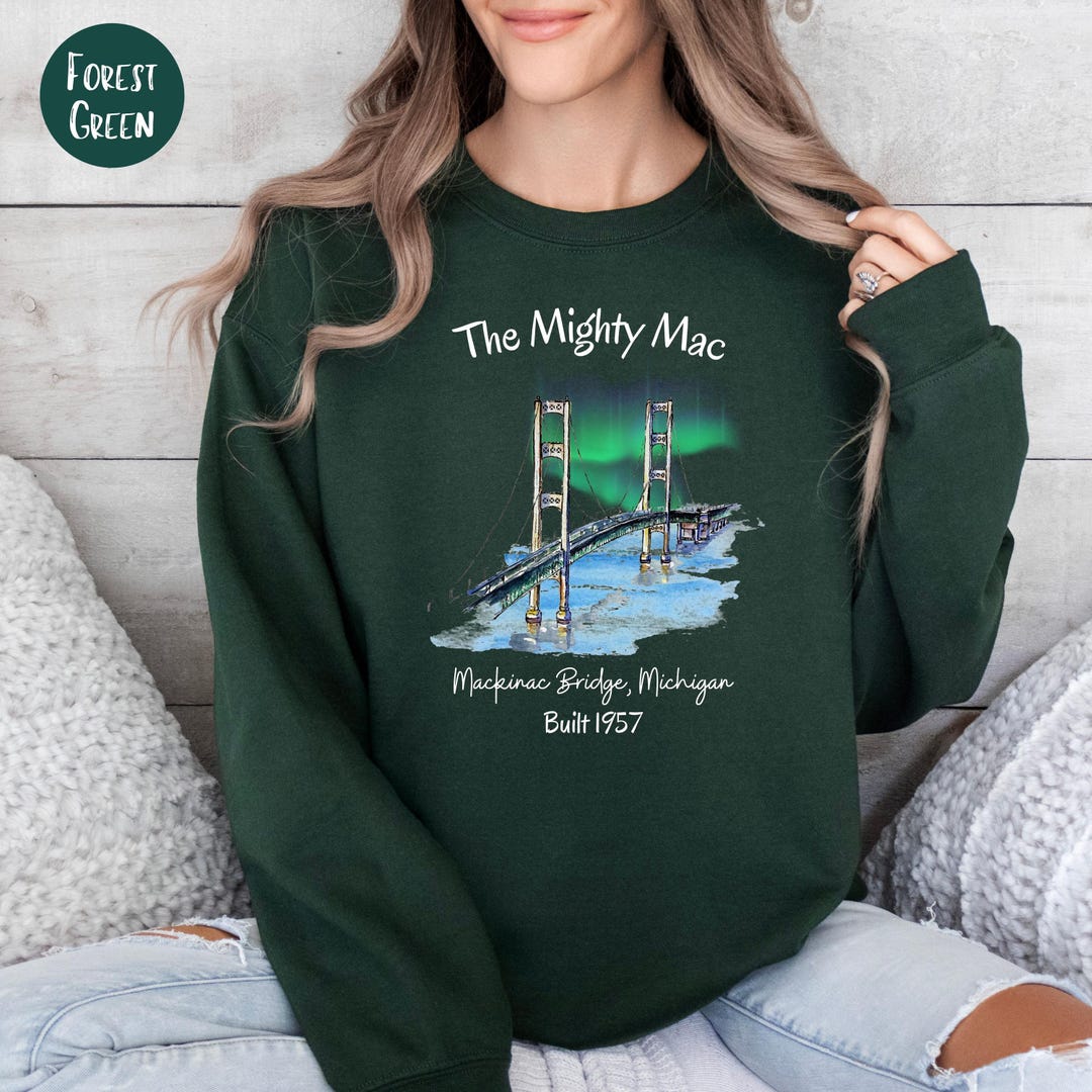 Northern Lights Over the Mackinac Bridge Sweatshirt, the Mighty Mac ...