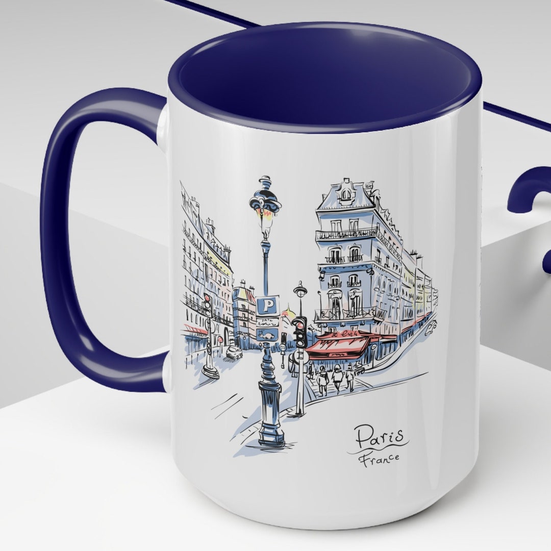 Picture of Street in Paris France Oversized 2-tone Coffee Mug Gift for ...