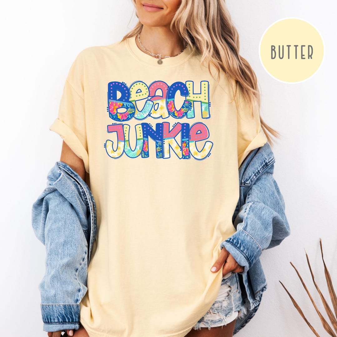 Beach Lover Floral Comfort Colors® Beach Tee Shirt, Beach Junkie Tee ...