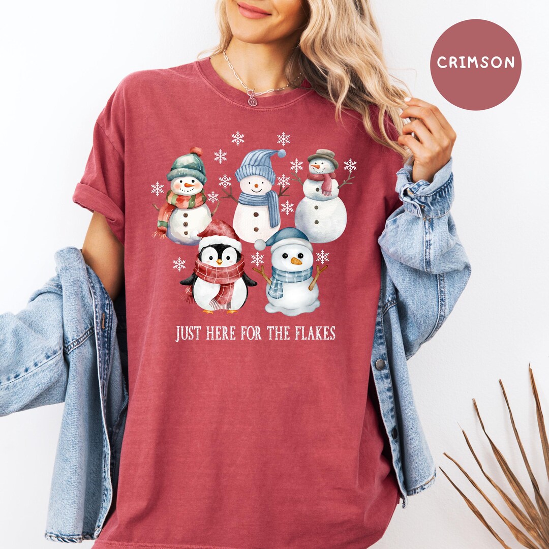 Just Here for the Flakes Cute Snowmen in the Snow Comfort Colors Winter ...