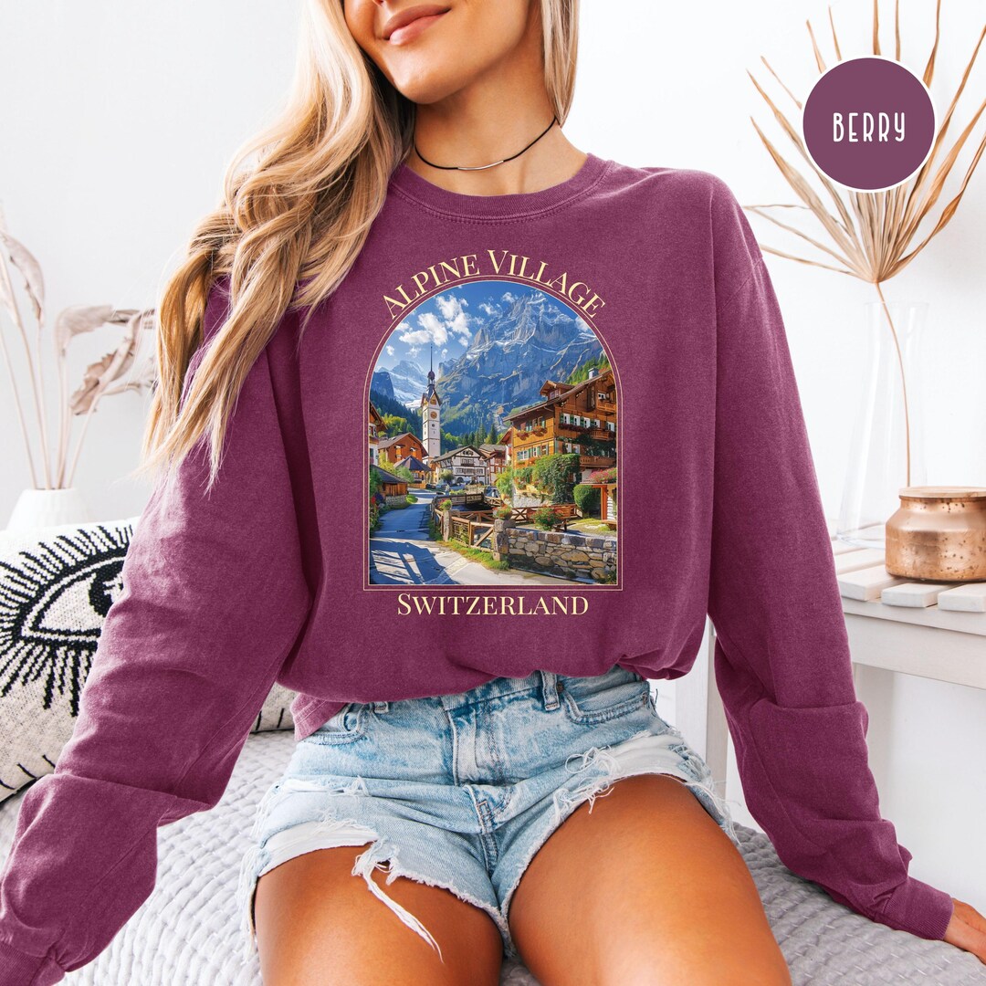Switzerland Long Sleeve Comfort Colors Vacation Gift Tee Shirt, Alpine ...