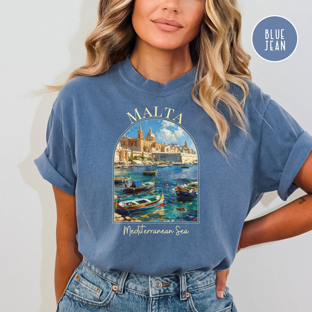 Malta Island Comfort Colors® Tee Shirt, Malta Harbor Watercolor Shirt ...