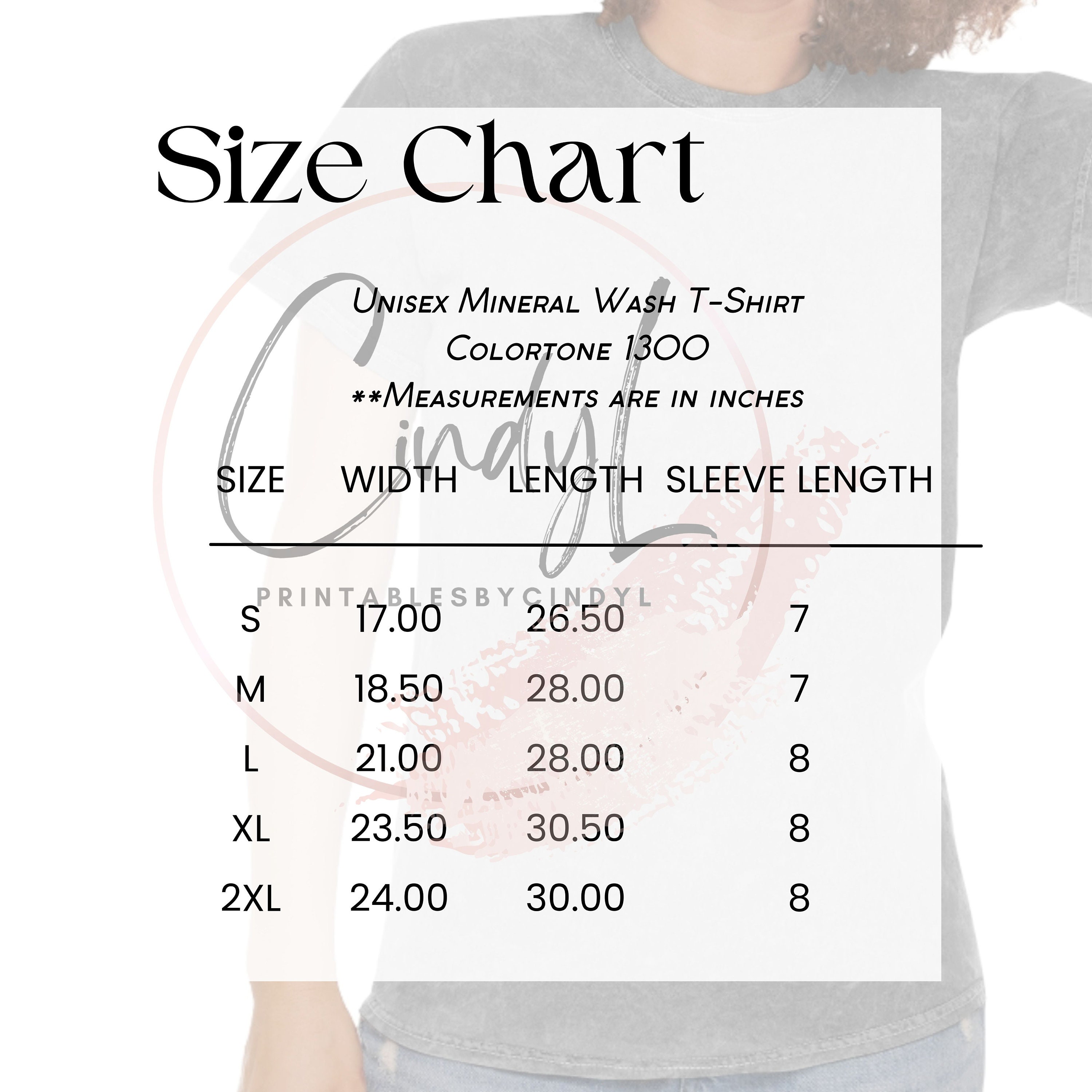 Mineral Wash 1300 T-shirt Size Chart, Colortone 1300 Size-chart ...