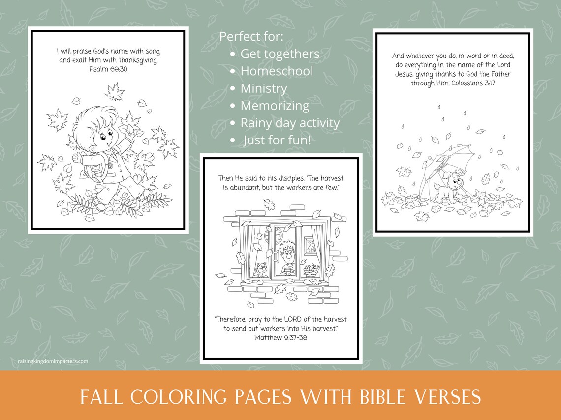 Fall Coloring Pages With Bible Verses Autumn Coloring Pages - Etsy