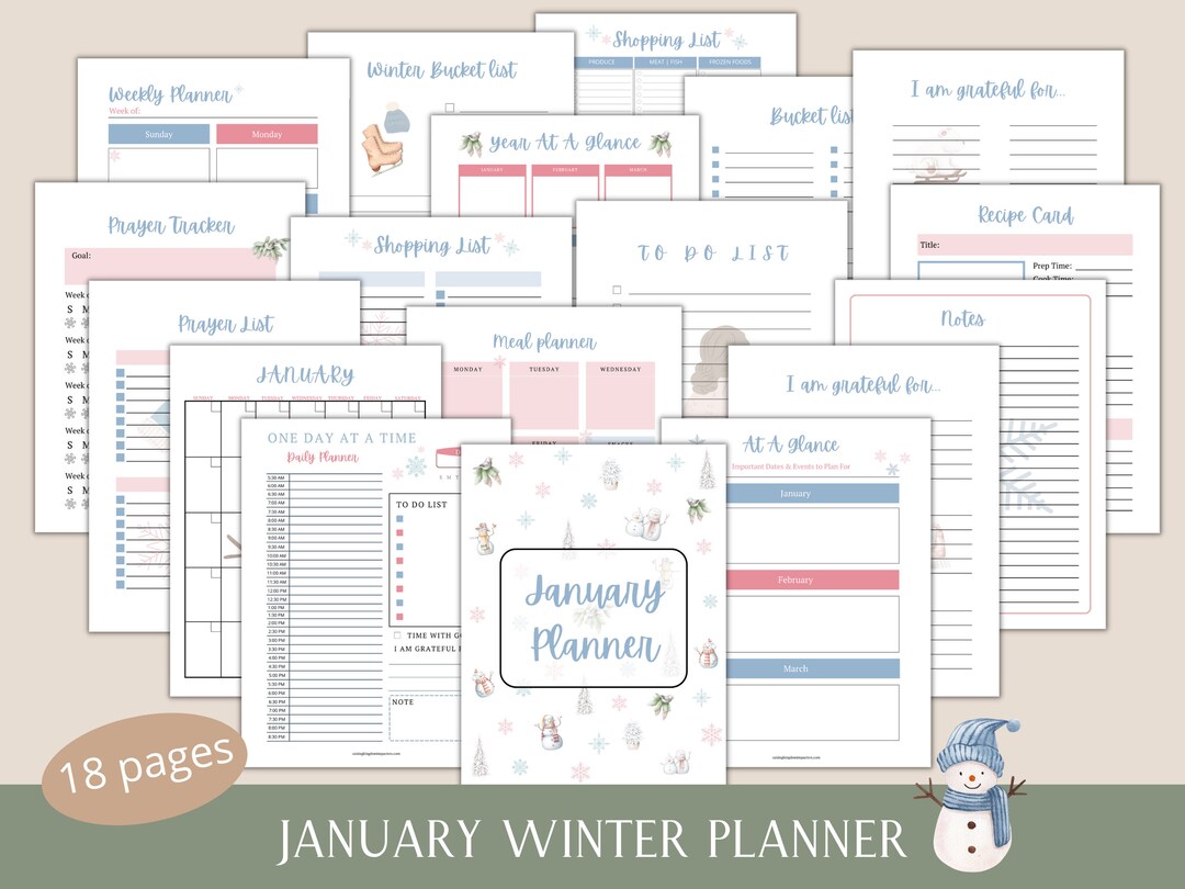 January Planner | Winter Planner Pages | Monthly Calendar | at A Glance ...