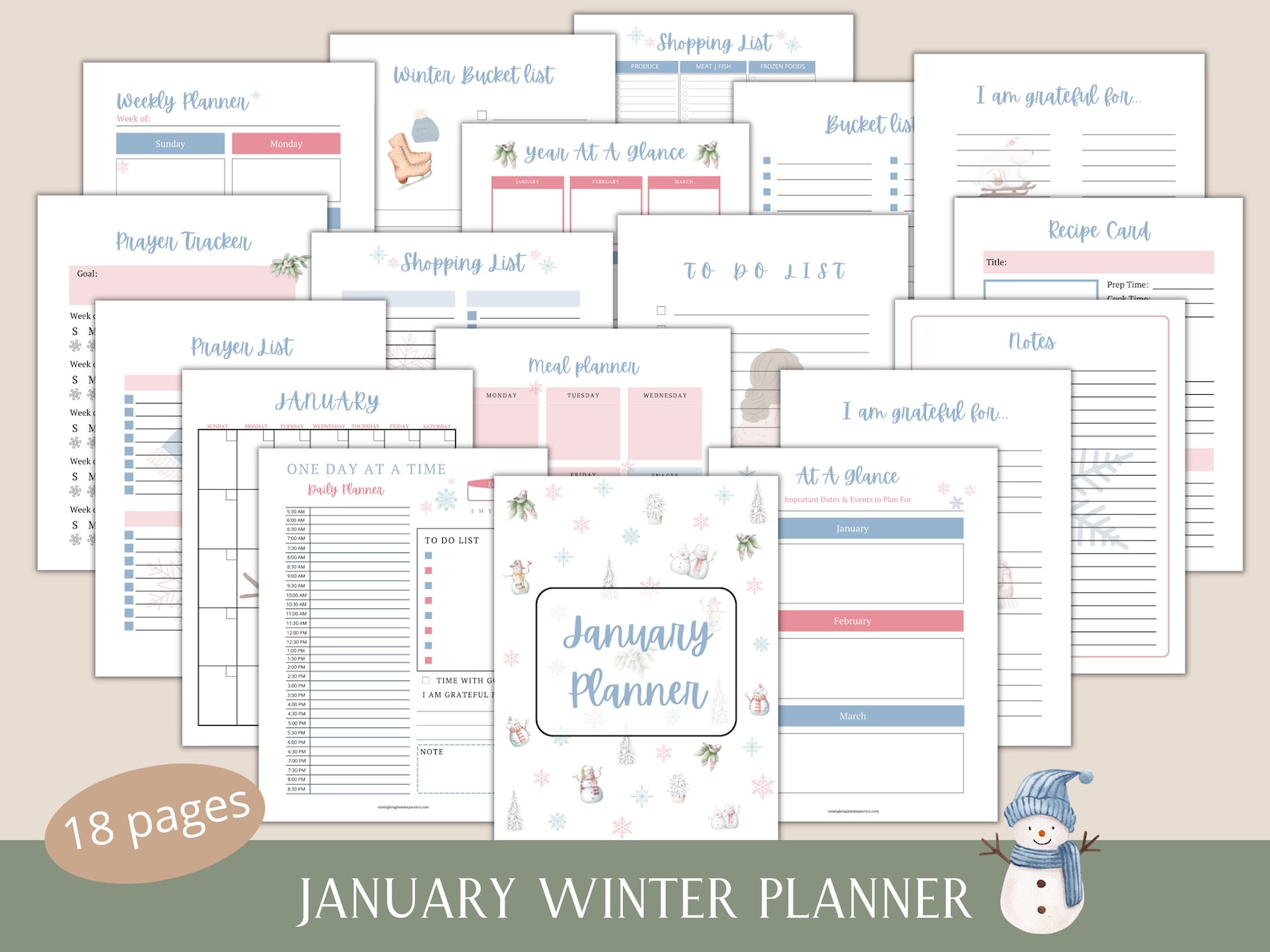 January Planner Winter Planner Pages Monthly Calendar at A Glance ...