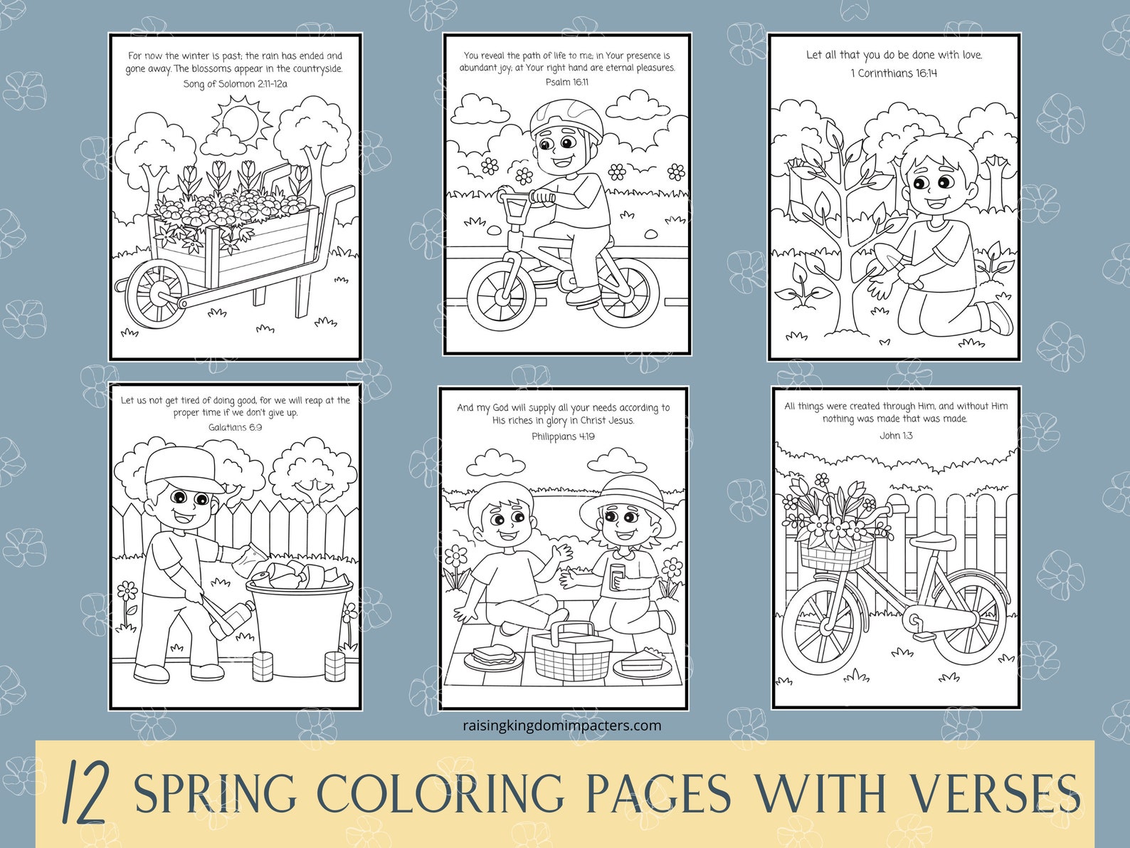 12 Bible Verse Coloring Pages Spring Coloring Pages Kids - Etsy