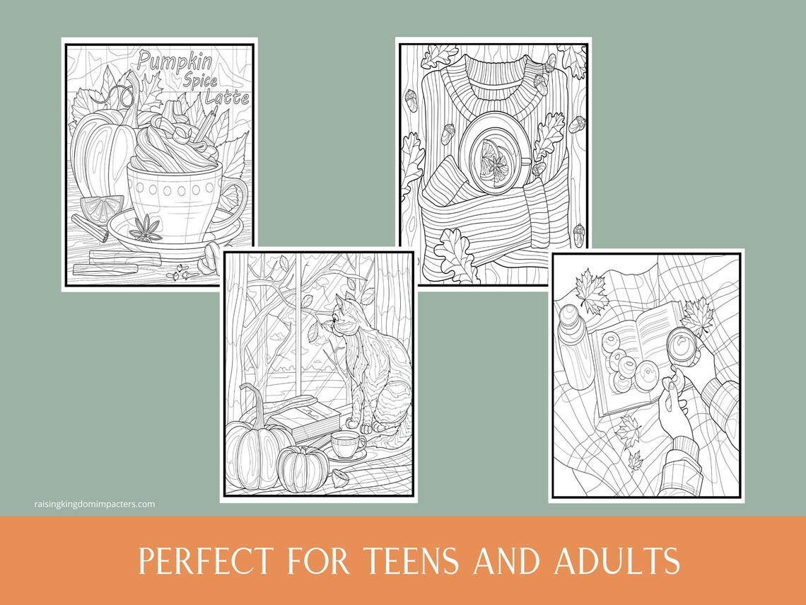 Fall Coloring Pages Autumn Coloring Pages for Adults Teen - Etsy
