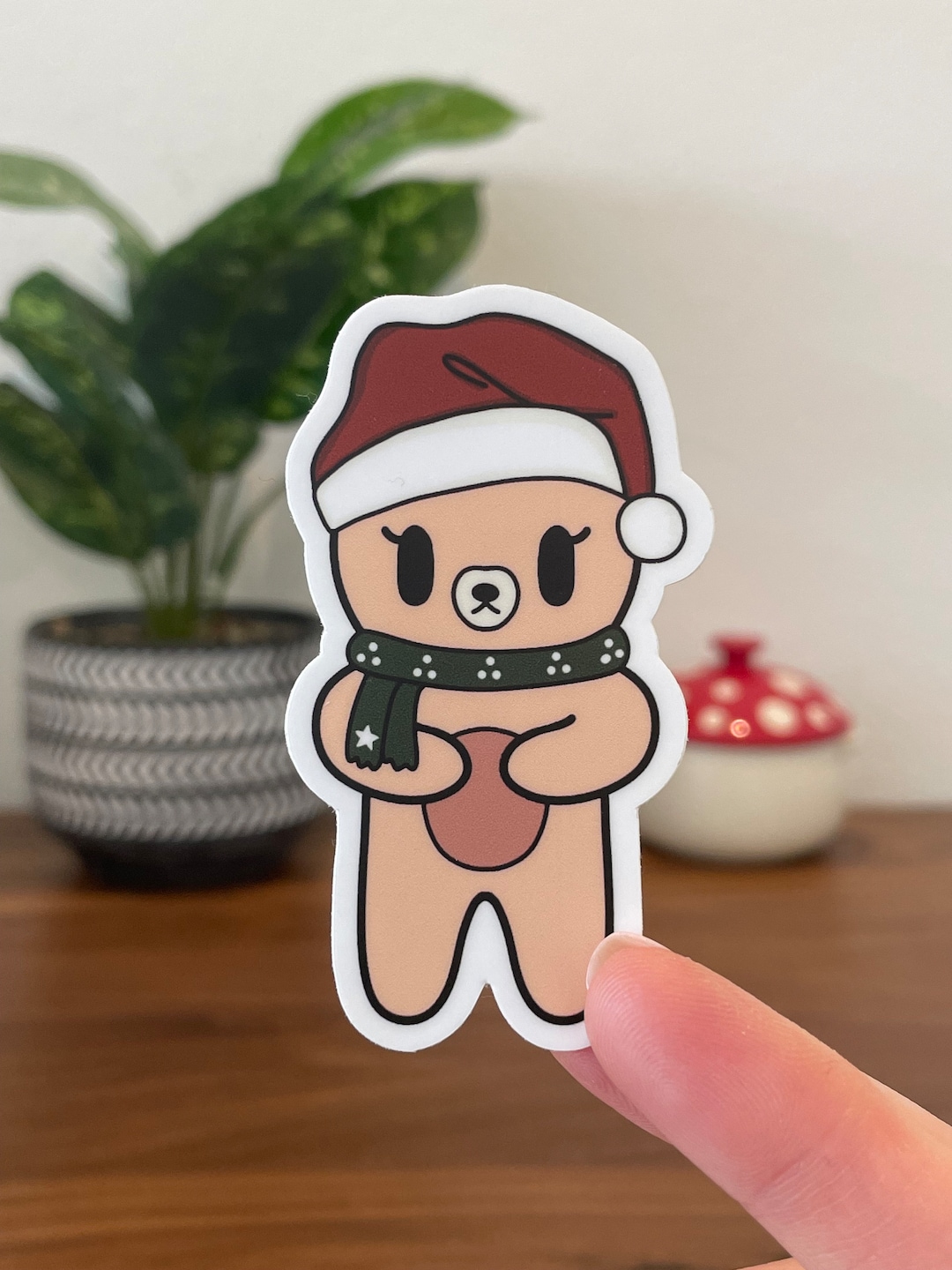 Christmas Vinyl Sticker - Mimi the Bear | Water Resistant Sticker for ...