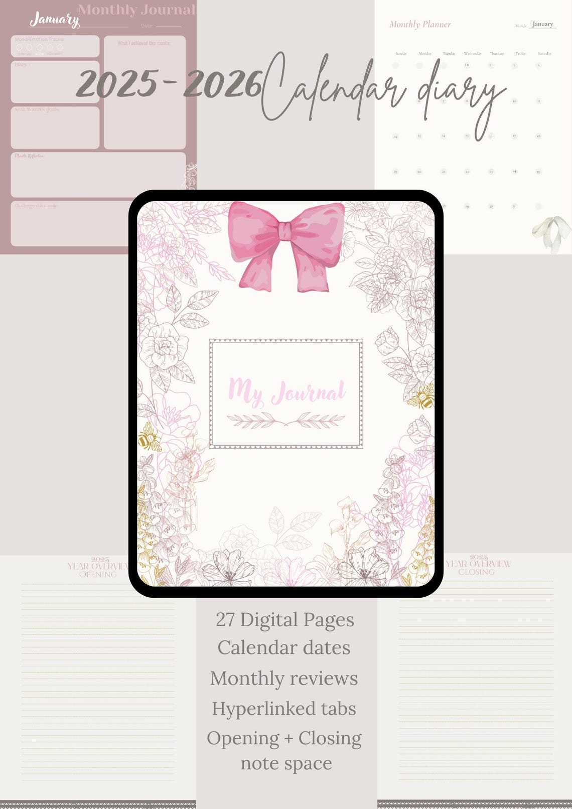 Pink 2025 Digital Calendar Planner,2025 Croquette Journal,hyperlinked ...