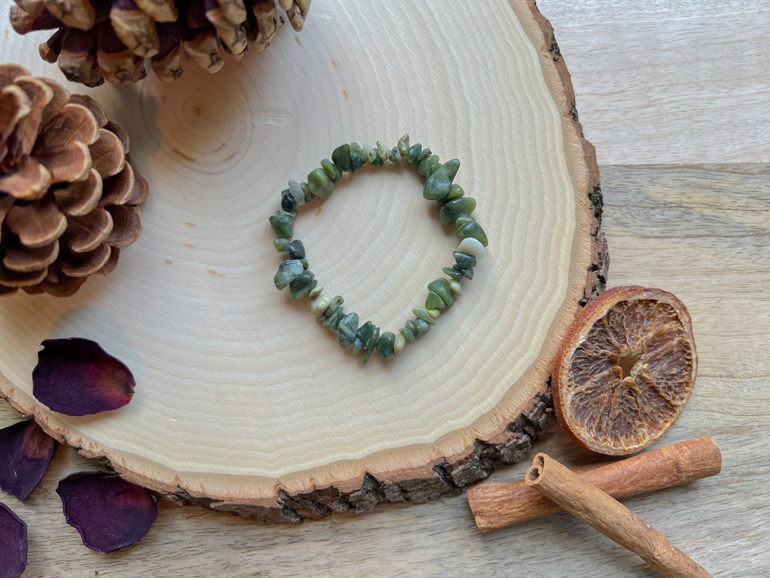 Cottagecore Stone Bracelet Handmade - Mossy Crystal Chip Jewelry Woodsy ...