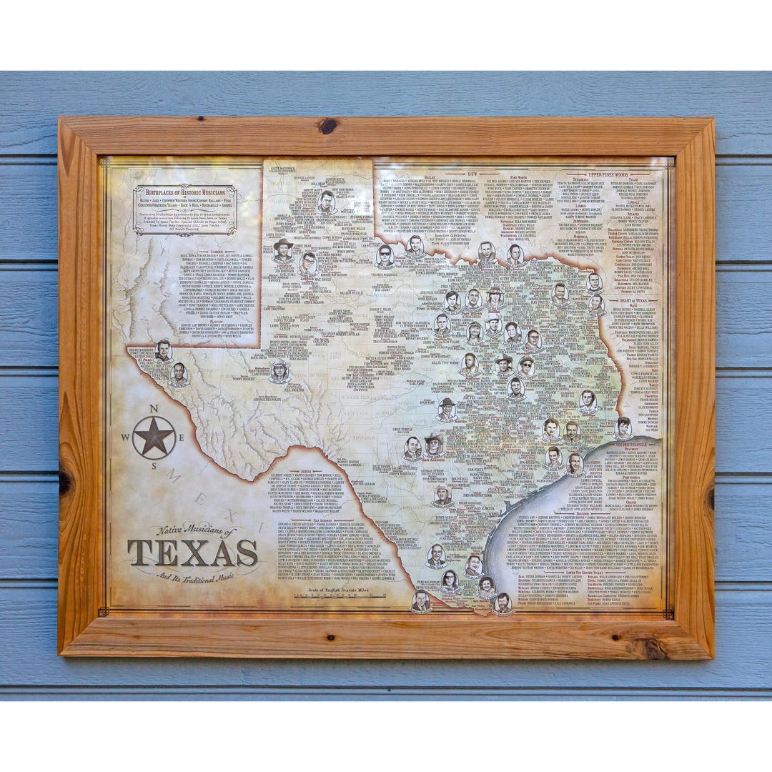 Texas Music Map in Handmade Sinker Cypress Frame - Etsy