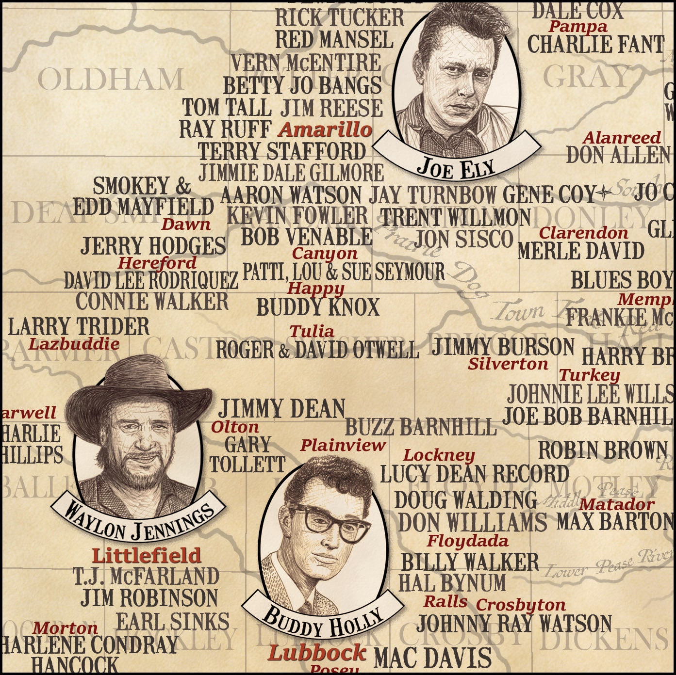 Texas Music Map - Birthplaces of 1000+ Native Musicians of Blues, Jazz ...