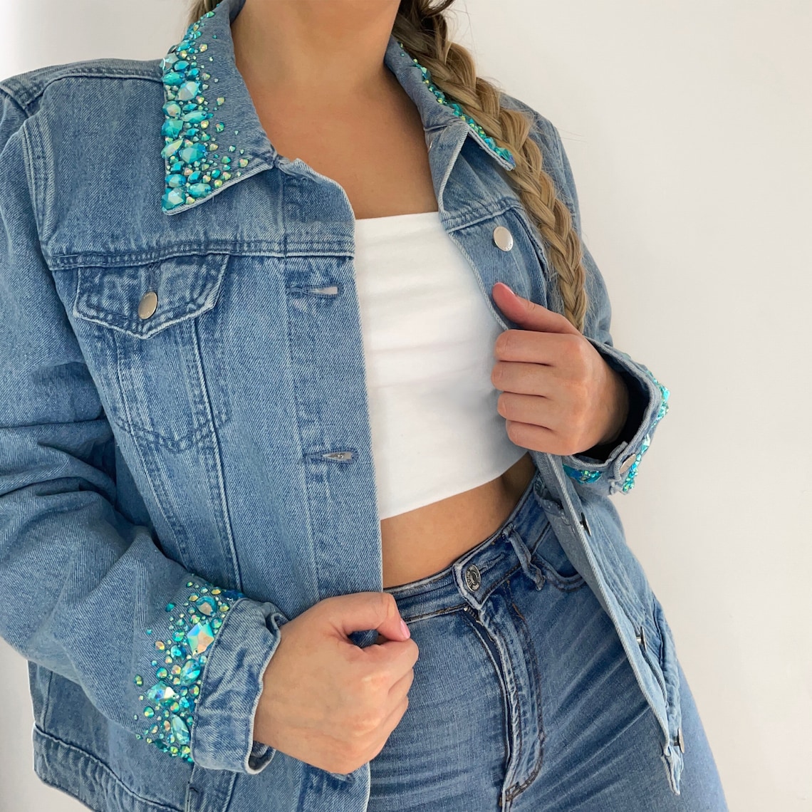 Denim Jacket - Blue Diamante Embellished - Etsy
