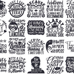 Sarcastic Quotes SVG Bundle: Funny Slogans, T-shirt Designs (digital ...