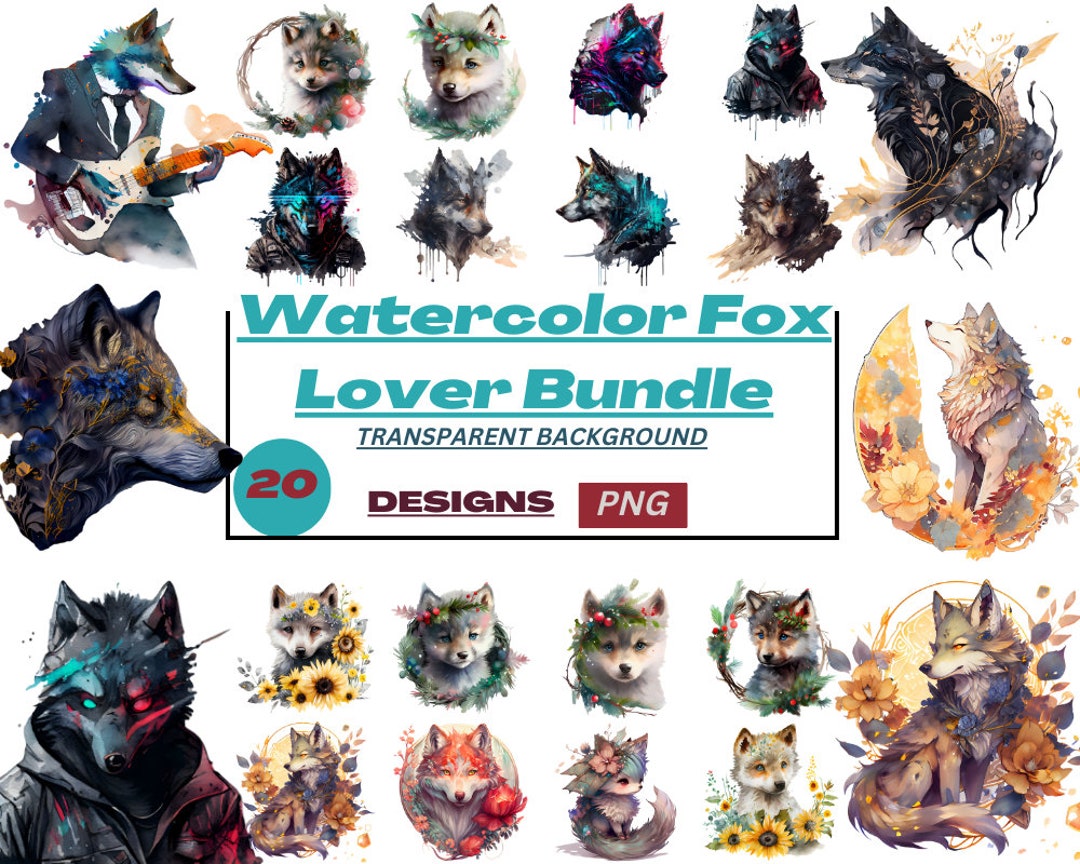 Watercolor Fox Lover PNG Bundle: 20 Designs, Cricut SVG (digital ...