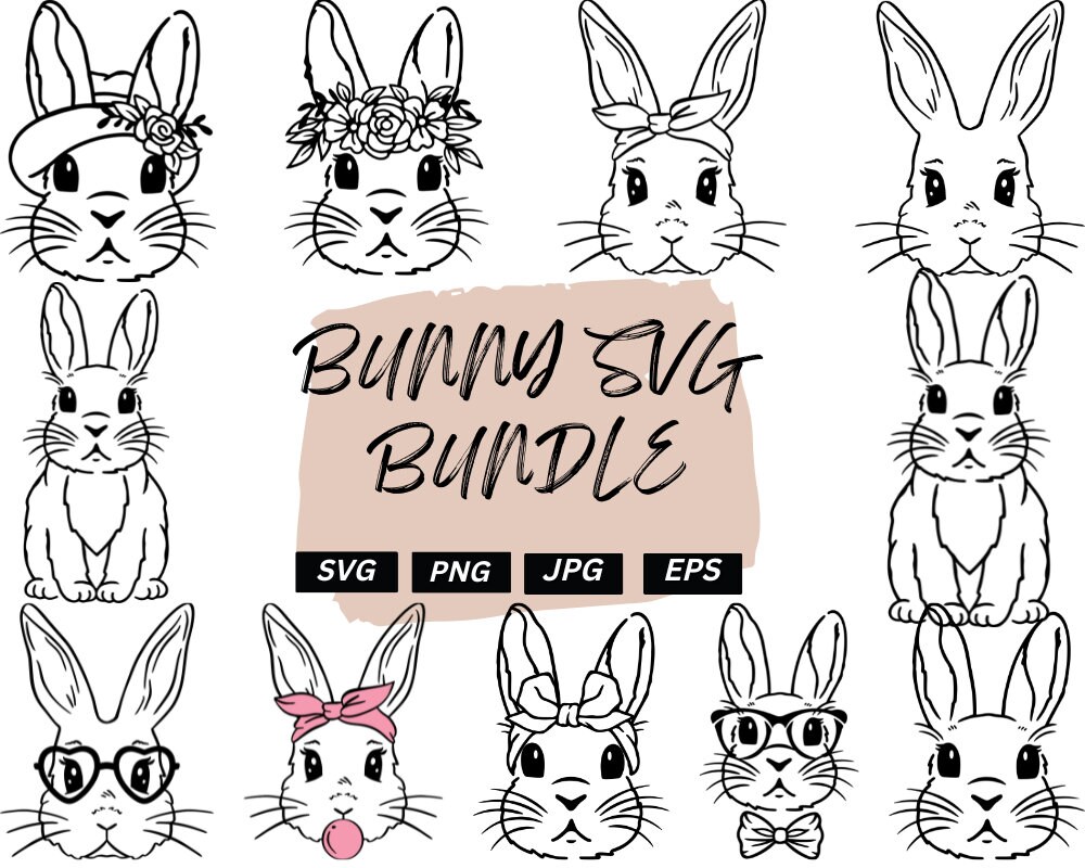 Bunny Svg Bundle, Bunny Svg File, Easter Bunny Svg Files,rabbit Face ...