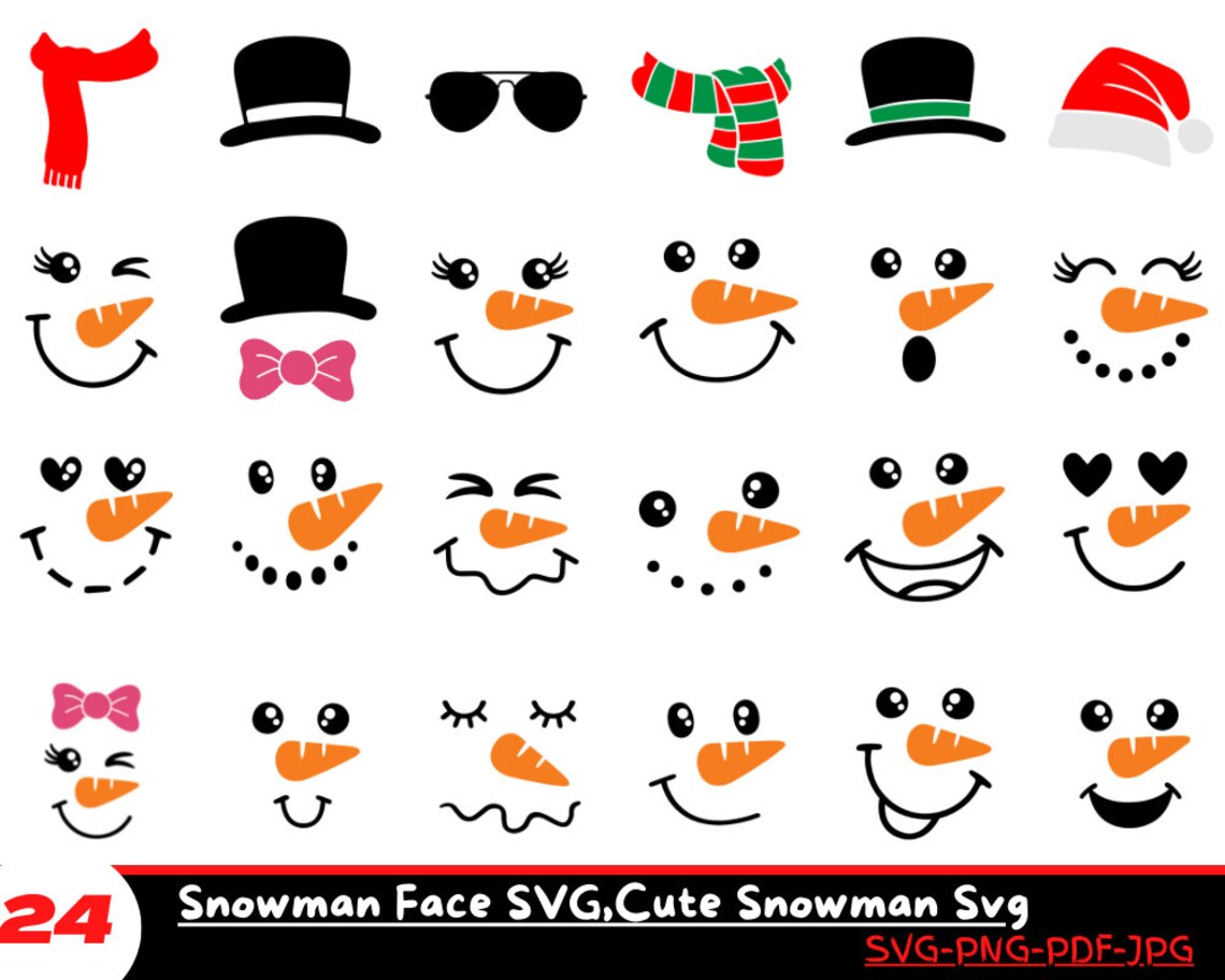 Snowman Faces Svg Snowman Svg Snowman Clipart Christmas Svg Snowman Cut ...
