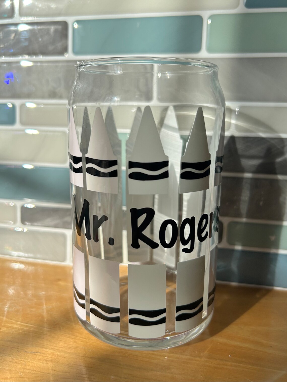 Personalized Color Change Crayon Vinyl 16 Oz. Glass Can Cup Comes With ...