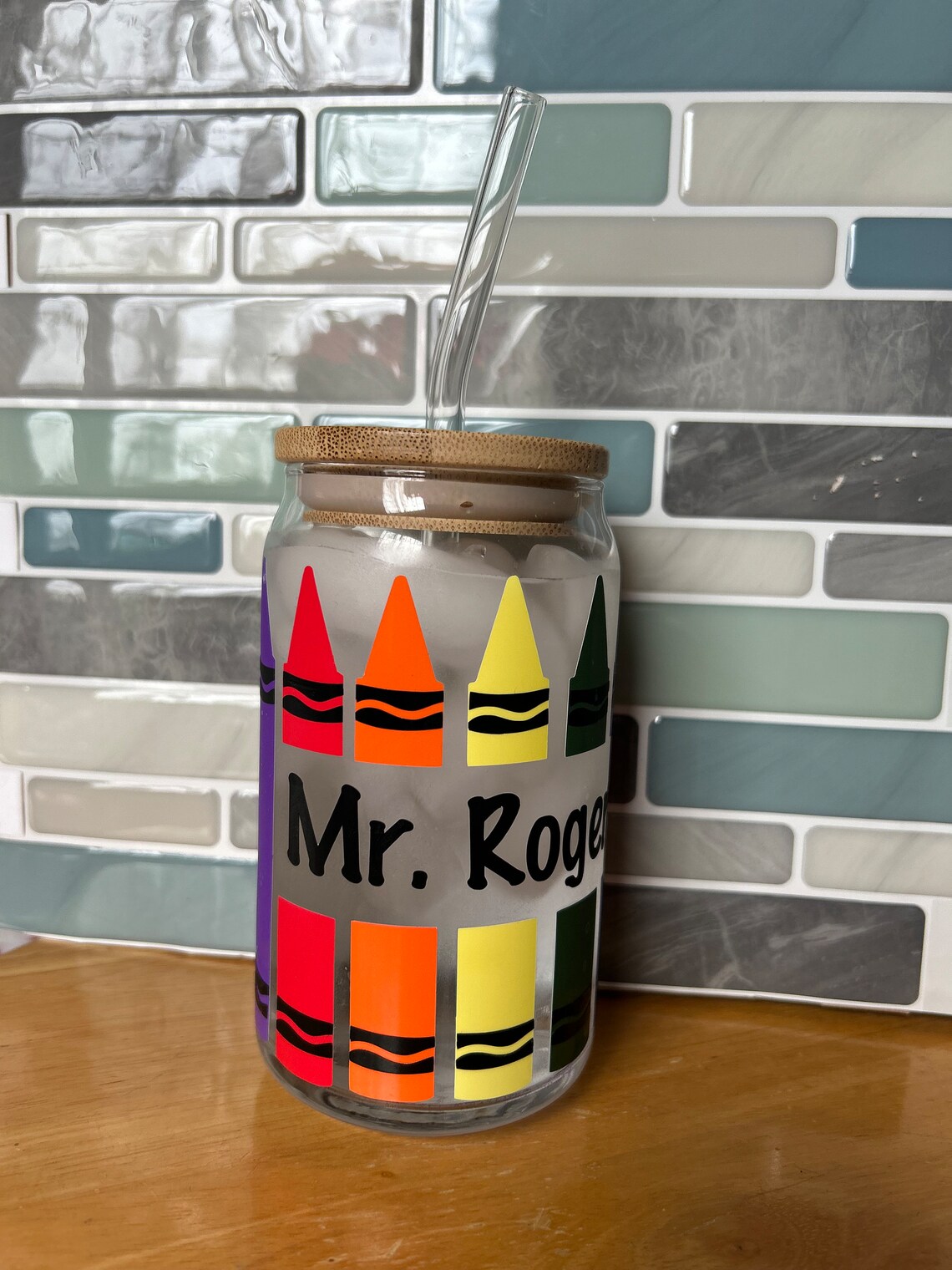 Personalized Color Change Crayon Vinyl 16 Oz. Glass Can Cup Comes With ...
