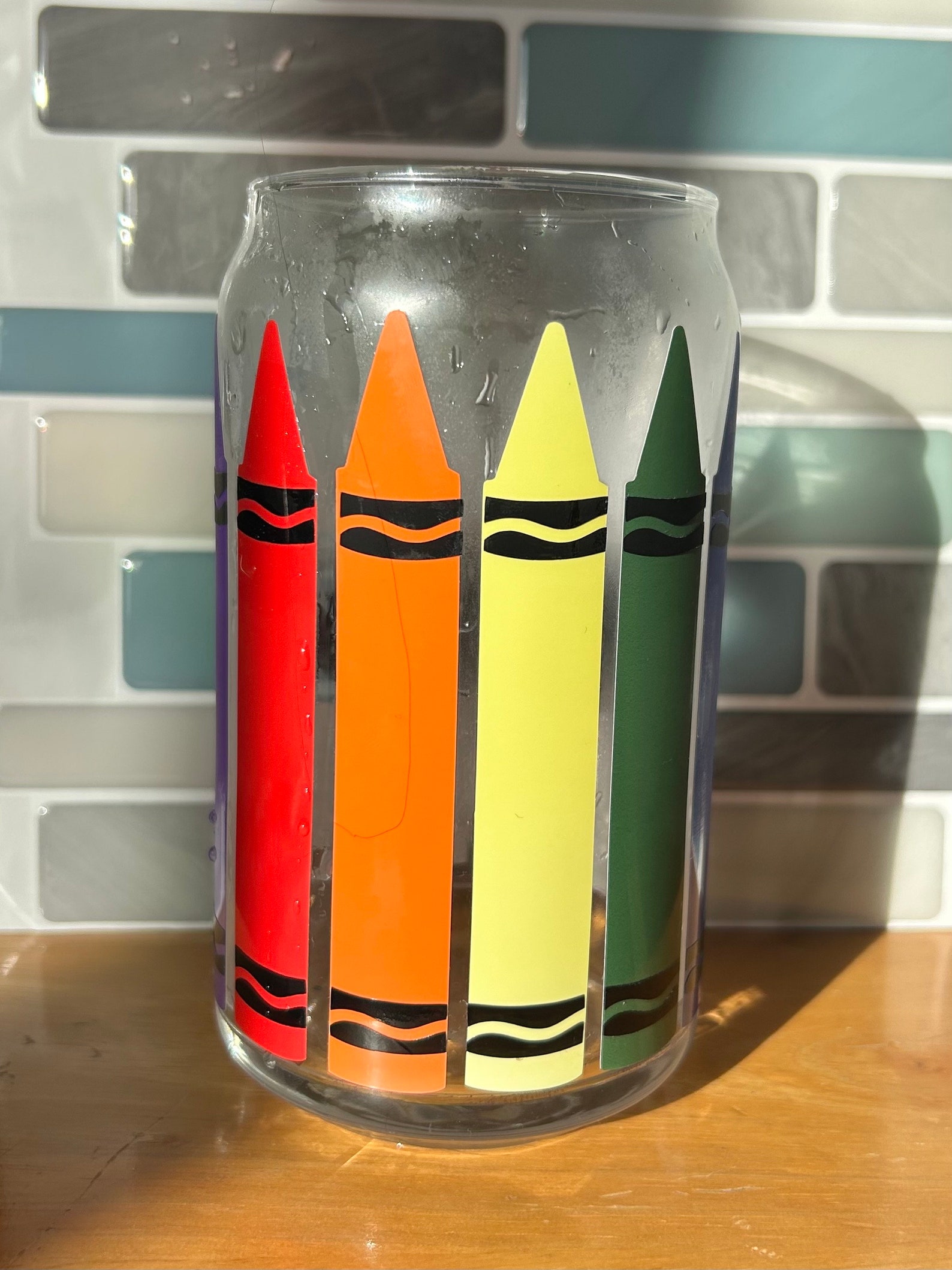 Personalized Color Change Crayon Vinyl 16 Oz. Glass Can Cup Comes With ...