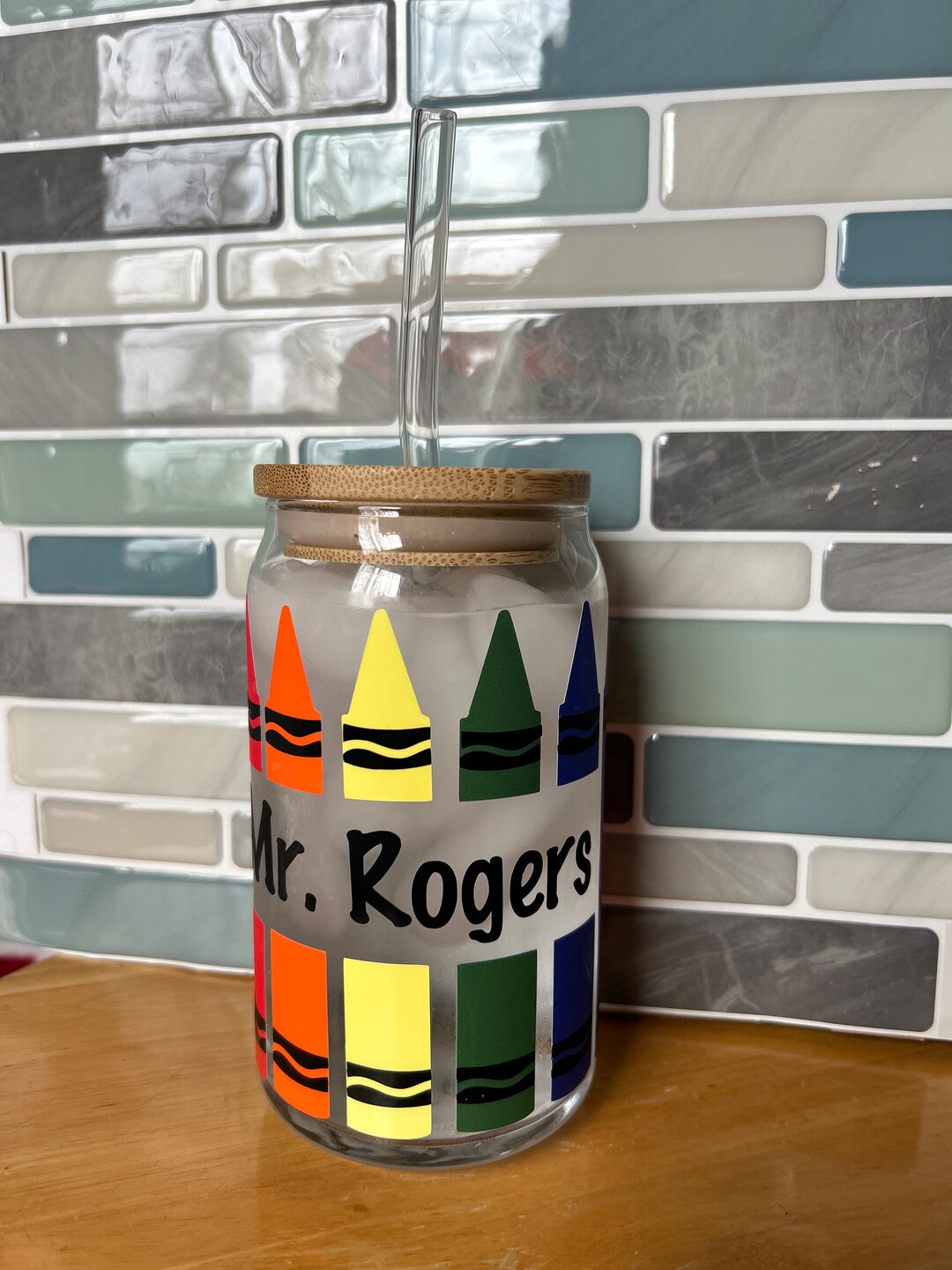 Personalized Color Change Crayon Vinyl 16 Oz. Glass Can Cup Comes With ...