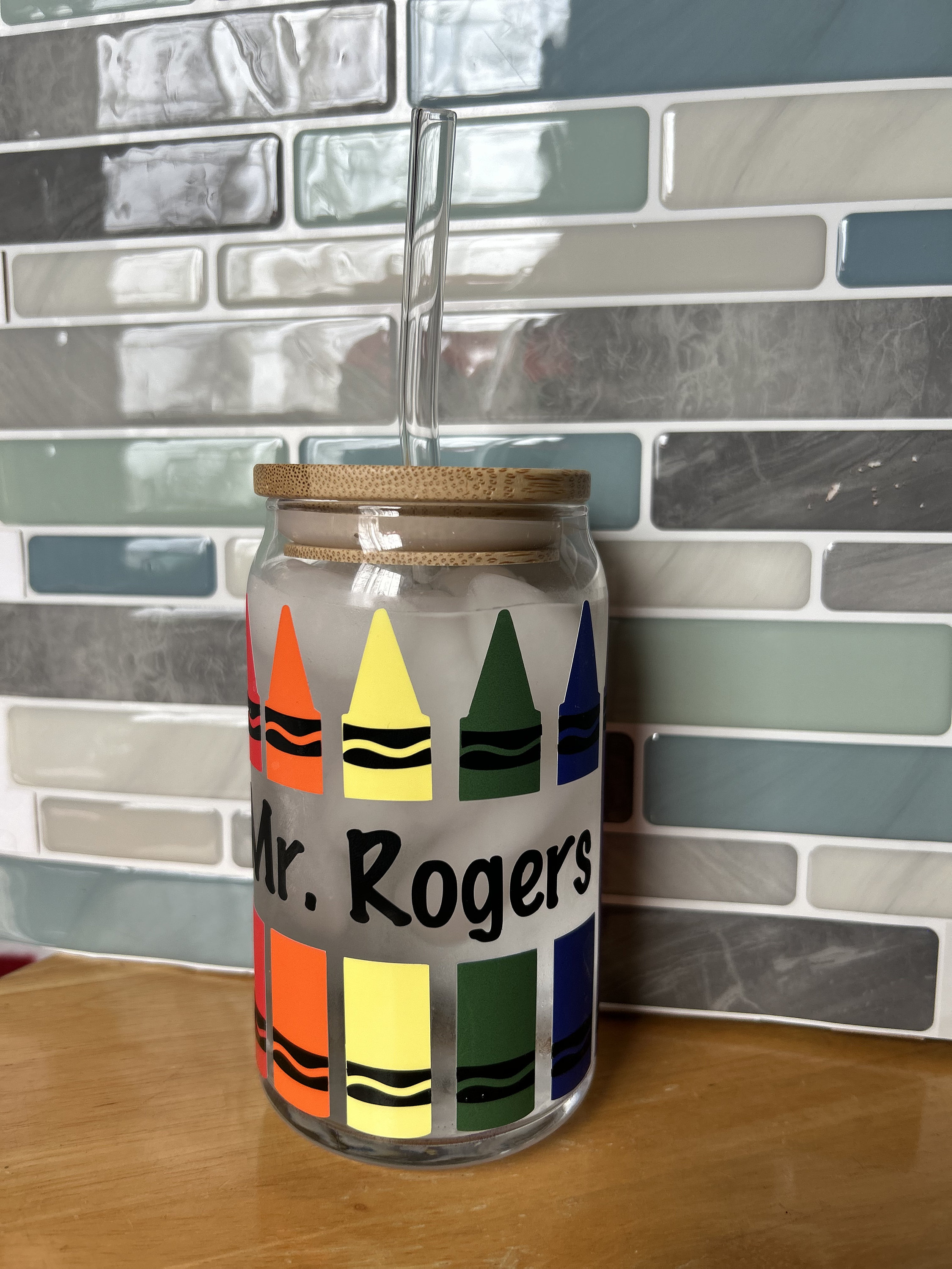 Personalized Color Change Crayon Vinyl 16 Oz. Glass Can Cup Comes With ...