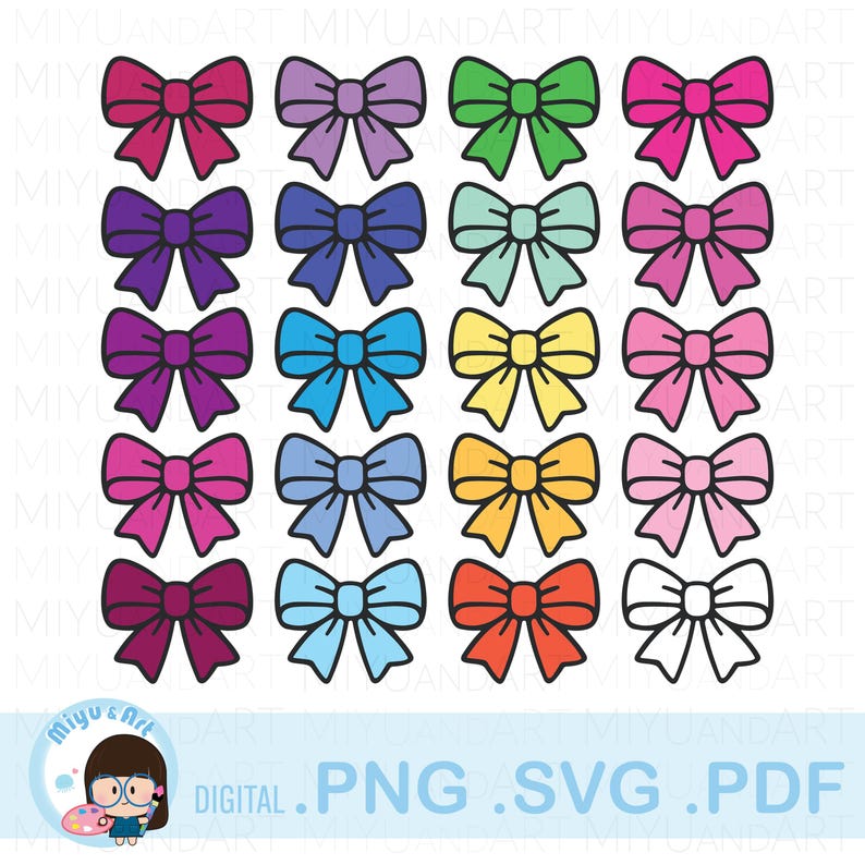Decorative Ribbon Bow Clip Art in 20 Shades | Digital Download .SVG ...